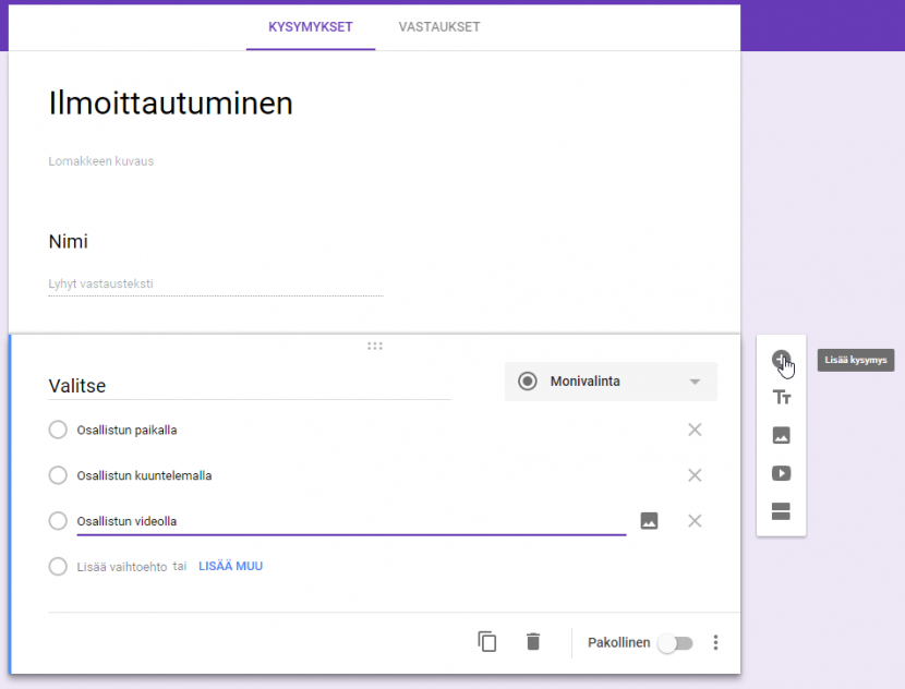Googlen Forms-lomakkeen hyödyntäminen | TTedu